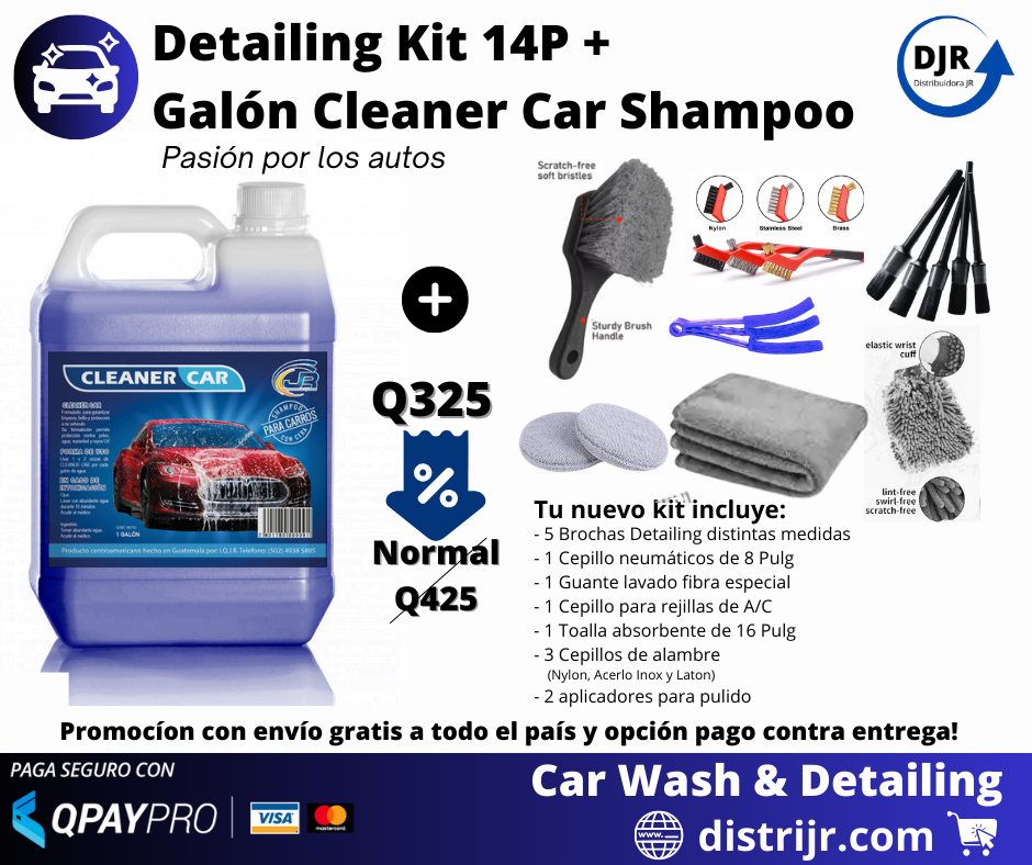 Kit Detailing 14 Piezas + Cleaner Car Shampoo - Distribuidora JR